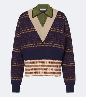 Dries Van Noten Jacquard Wool-blend Polo Sweater - Multicoloured