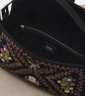 Fendi Baguette® 26424 Floral Suede Shoulder Bag