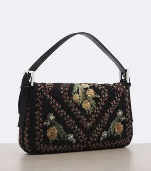 Fendi Baguette® 26424 Floral Suede Shoulder Bag
