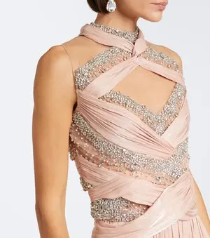 Costarellos Avalia Draped Embellished Georgette Bustier Gown