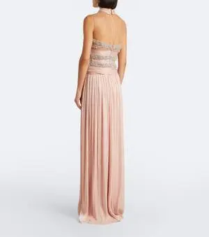Costarellos Avalia Draped Embellished Georgette Bustier Gown