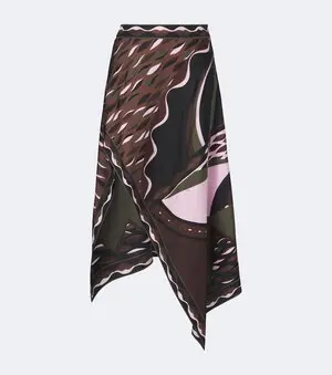 Emilio Pucci Dune Asymmetric Silk Twill Midi Skirt - Multicoloured
