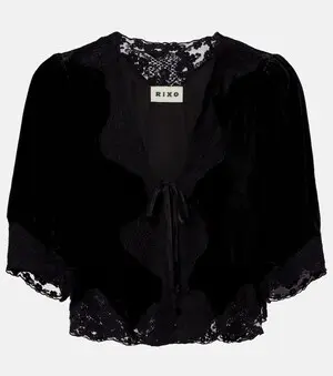 Rixo Ursula Lace-trimmed Velvet Top - Black