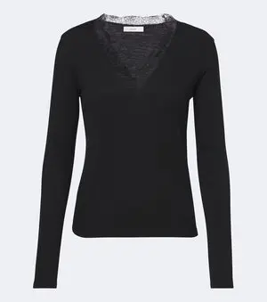 Vince Lace-trimmed Ribbed-knit Top - Black