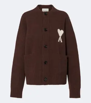 AMI Paris De Coeur Alpaca And Wool-blend Cardigan - Brown