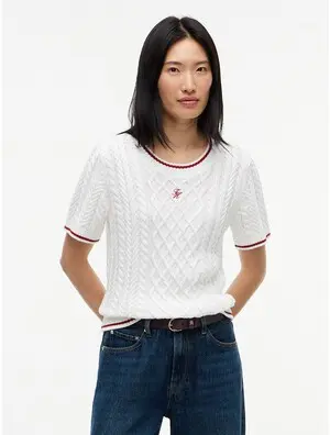Tommy Hilfiger Short-sleeve Mixed-knit Tipped Sweater