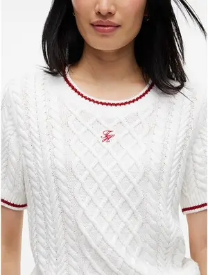 Tommy Hilfiger Short-sleeve Mixed-knit Tipped Sweater