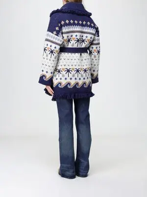 Alanui Jacquard Virgin Wool Cardigan With Shawl Collar, Fringes And Belt