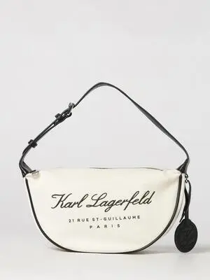Karl Lagerfeld Canvas Shoulder Bag With Embroidered Logo And Charm