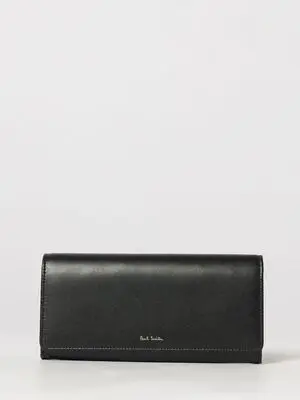 Paul Smith Tri-fold Smooth Leather Purse With Snap Button Closure And Front Logo - Black