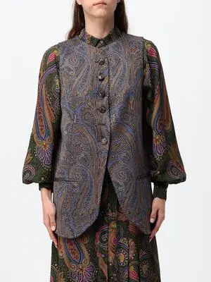Etro Paisley Print Tailored Cotton-blend Waistcoat With Crew Neck