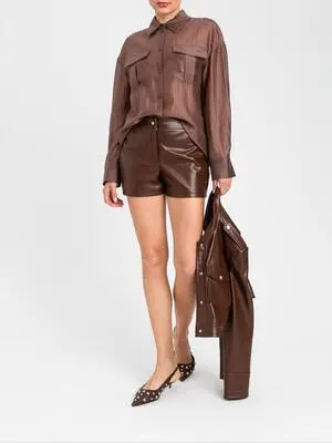 TWINSET Relaxed Fit Muslin Shirt With Dropped Shoulders And Flap Pockets