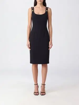 Versace Virgin Wool Cut-out Midi Sheath Dress With Square Neckline