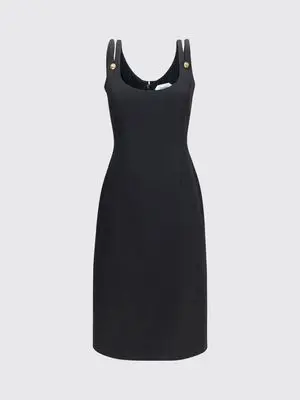 Versace Virgin Wool Cut-out Midi Sheath Dress With Square Neckline