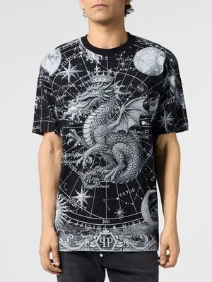 Philipp Plein Cotton T-shirt With Contrasting Front Graphic Print - Black