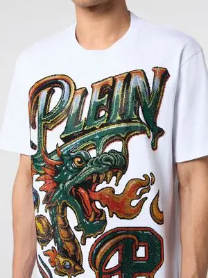 Philipp Plein Cotton T-shirt With Graphic Print And Rhinestones