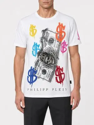 Philipp Plein Crew-neck Cotton T-shirt With Front Graphic Print - White