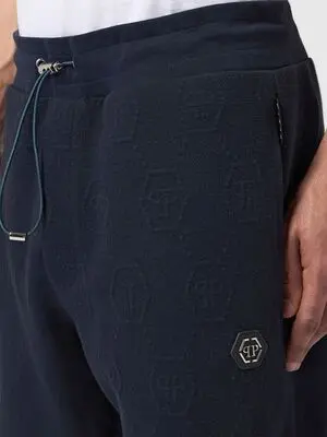 Philipp Plein Jersey Jogging Trousers With Drawstring And Jacquard Hexagon Logo - Blue