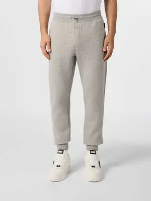 Philipp Plein Jersey Jogging Trousers With Drawstring And Jacquard Hexagon Logo - Grey