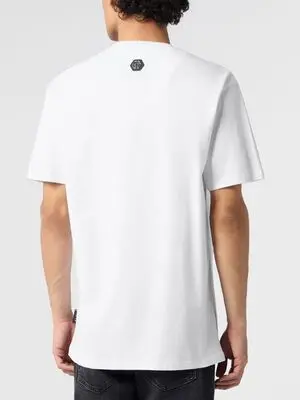 Philipp Plein Crew Neck Cotton T-shirt With Embroidered Graphic And Rhinestones - White