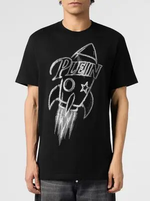 Philipp Plein Embroidered Graphic Print Cotton T-shirt With Rhinestones - Black
