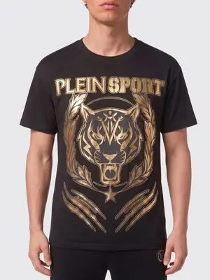 PLEIN SPORT Graphic Print Cotton T-shirt With Contrast Logo - Black