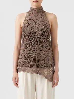Magda Butrym Crochet Cotton Halterneck Top With A Turtleneck Design