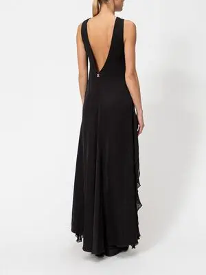TWINSET Asymmetrical Viscose Long Evening Dress With Ruffles