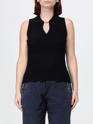 DIESEL® Slim Fit Ribbed Silk And Cotton Blend Off-the-shoulder Top - Black