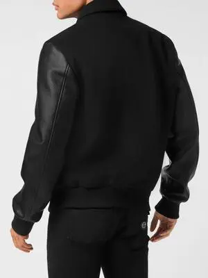 Philipp Plein Smooth Lambskin Leather Bomber Jacket With Classic Collar
