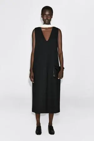 Cos Boiled Wool-blend V-neck Midi Dress