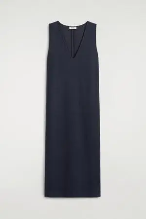 Cos Boiled Wool-blend V-neck Midi Dress - Navy
