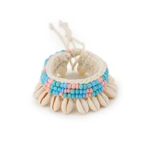 OHSUN Bene Cowrie Shell & Beaded Macrame Bracelet Sunrise