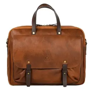 TIME RESISTANCE Leather Briefcase Laptop Bag Lanark - Brown