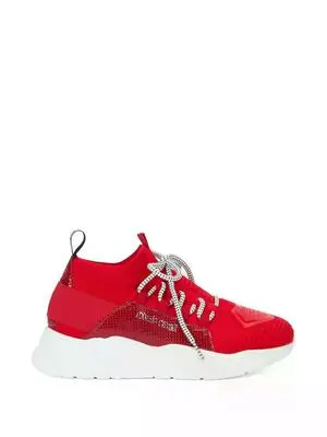 Roberto Cavalli Snakeskin-effect Logo-lettering Slip-on Sneakers - Red