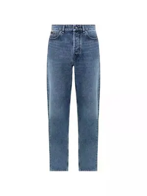 Moncler Whiskering-effect Logo-patch Jeans - Blue