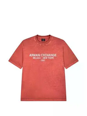 Armani Exchange Garment-dyed Logo-print Cotton T-shirt - Red