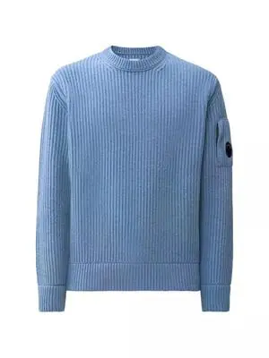 C.P. COMPANY Lambswool Lens Crewneck Sweater - Blue