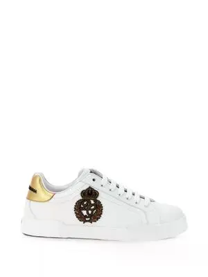 Dolce & Gabbana Calfskin Nappa Portofino Sneakers With Crown Patch - White