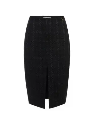 Elisabetta Franchi Tweed Front-slit Midi Skirt - Black