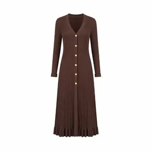 YUMI Viscose Knitted Midi Ribbed Dress