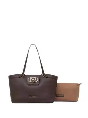 Moschino Logo-plaque Pebbled-effect Tote Bag - Brown