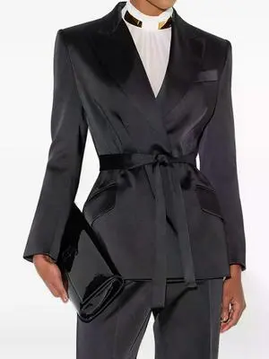 Elisabetta Franchi Stretch Satin Jacket With Belt
