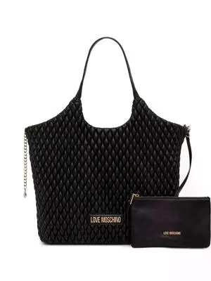 Moschino Quilted Logo-plaque Tote Bag - Black