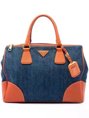 Prada 2010-2026 Saffiano Trimmed Denim Handbag - Blue