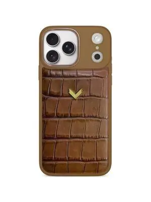 VELANTE Crocodile-effect Leather Iphone 17 Pro Max Case - Brown
