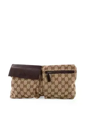 Gucci Vintage Double Gg Canvas With Leather Belt Bag - Brown