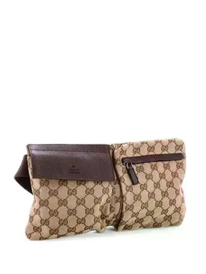 Gucci Vintage Double Gg Canvas With Leather Belt Bag