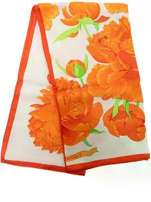 Hermès 2000-2026 Les Pivoines Silk Scarf 90 Scarves - Orange