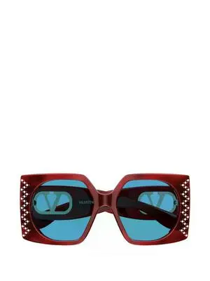 Valentino Garavani Vlogo Crystal-embellished Square-frame Sunglasses - Red